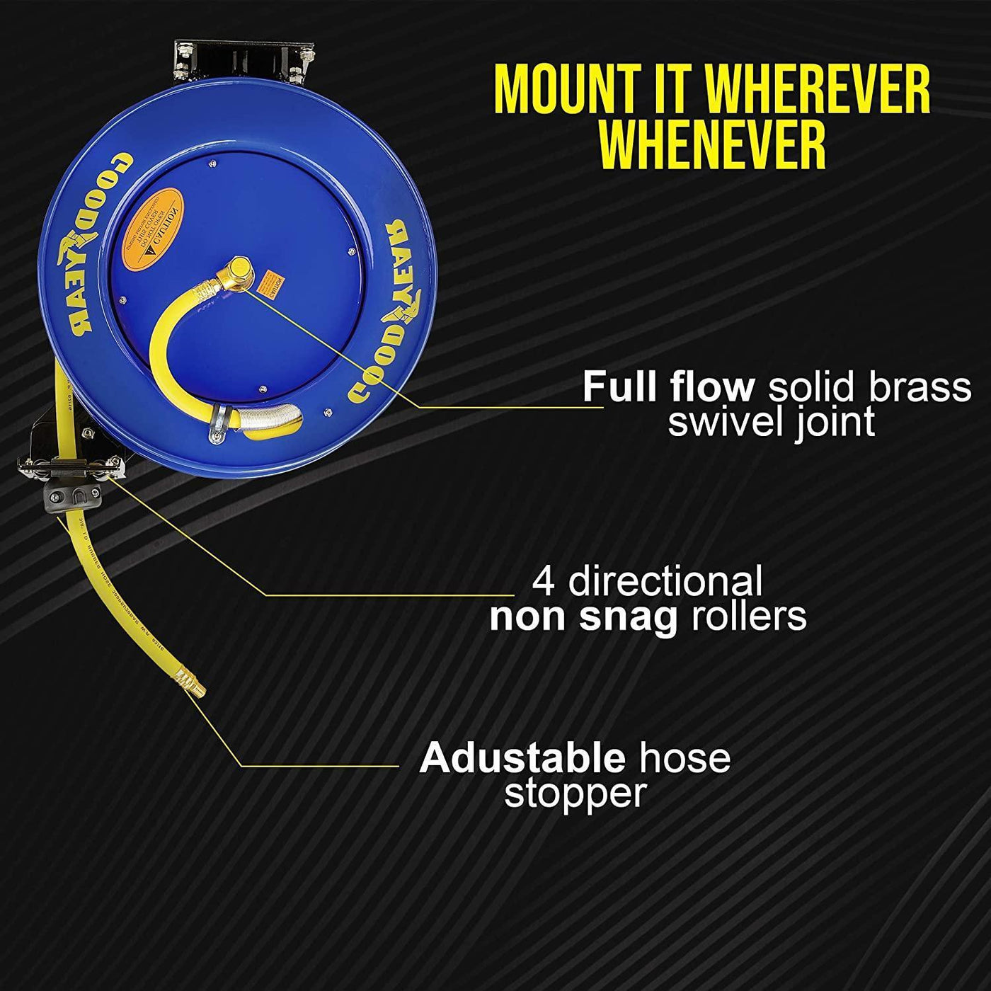 Goodyear Industrial Retractable Air Hose Reel - 3/8" x 50' Ft, 300 PSI | Great Circle US