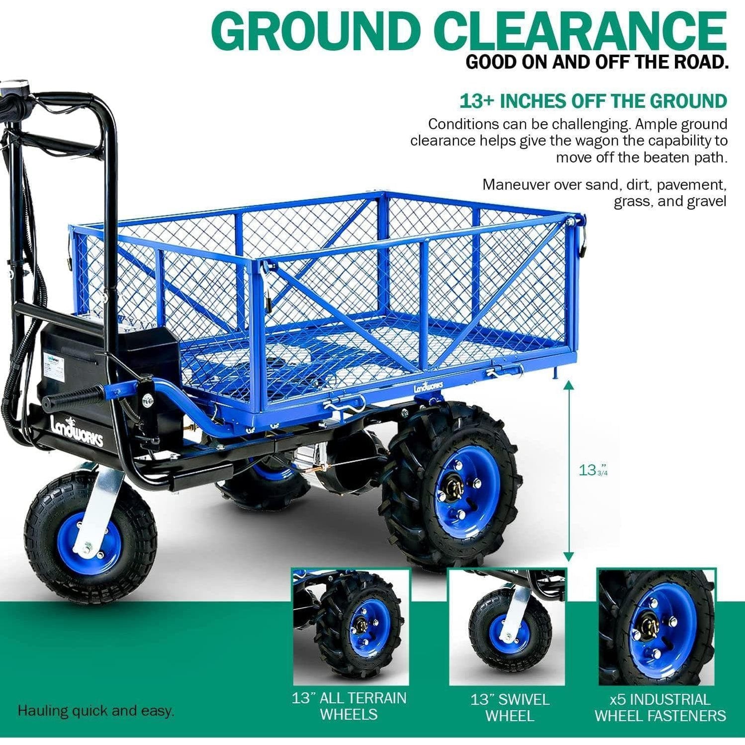 Landworks Electric Garden Cart & Wagon - 48V 4Ah Li-Ion Battery, 500Lb ...