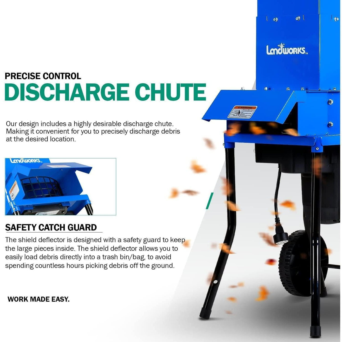 Landworks Electric Leaf Shredder & Mulcher - 3 Steel Blades, 120V Cord ...
